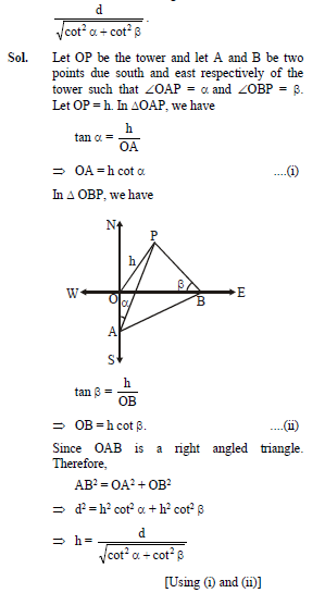 CBSE Class 10 Mathematics Applications Of Trigonometry Worksheet Set F